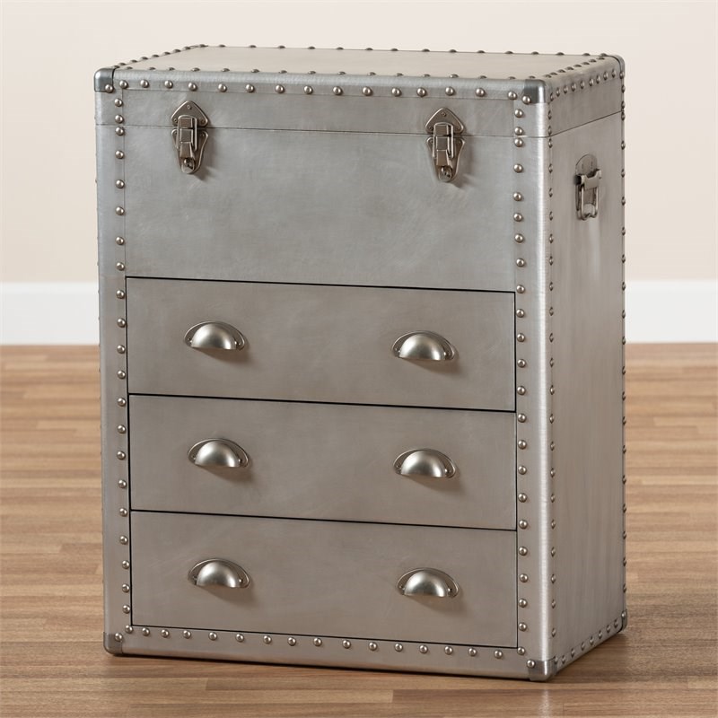 Baxton Studio Serge Silver Metal 3-Drawer Accent Storage Chest | Homesquare