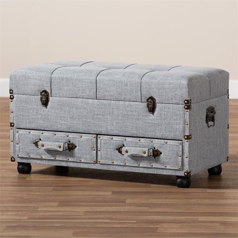 Baxton Studio Flynn Grey Upholstered 2-Drawer Storage Trunk Ottoman ...