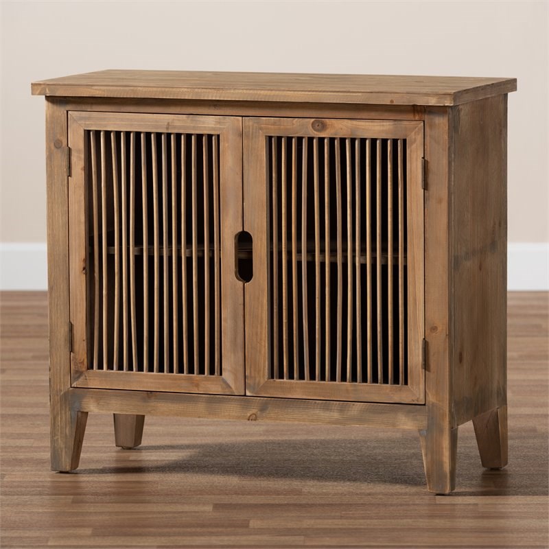 Baxton Studio Clement Oak Finished 2-Door Wood Spindle Storage Cabinet ...