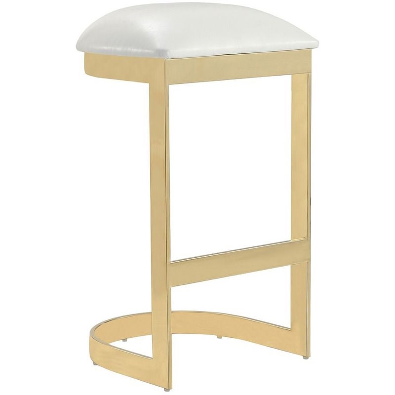 Aura Faux Leather 29" Barstool in White & Polished Brass | Homesquare