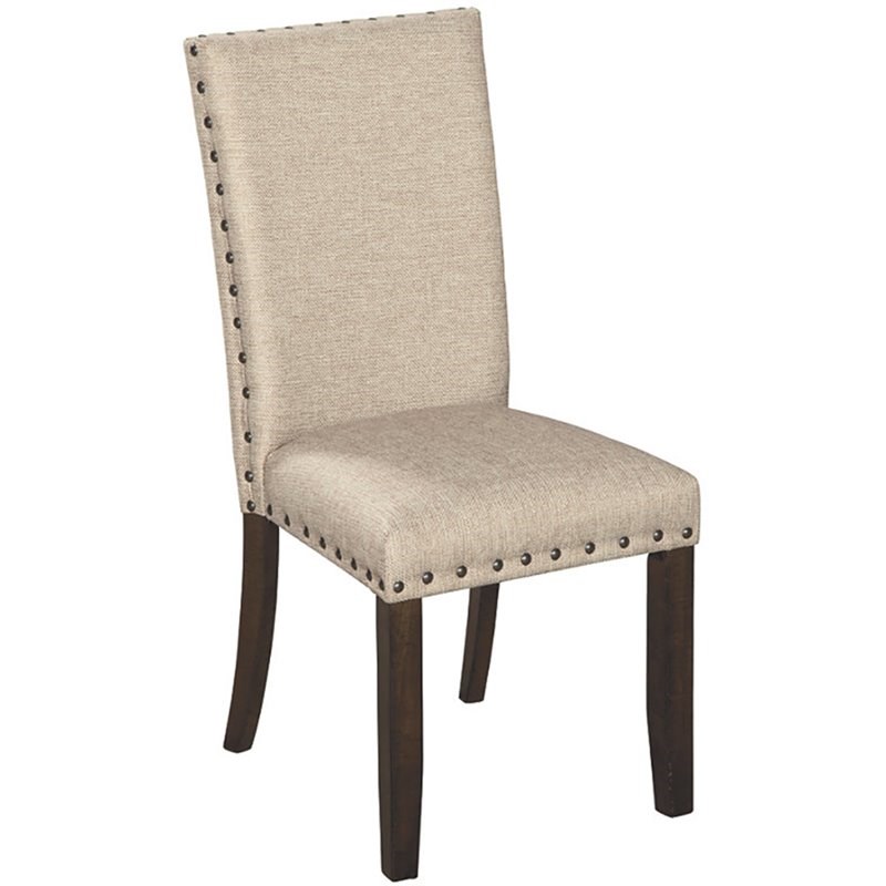 ashley furniture rokane dining side chair with nailhead trim in beige ...
