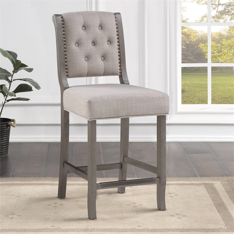 Kamelin Gray Solid Wood Stationary Counter Stool | Homesquare