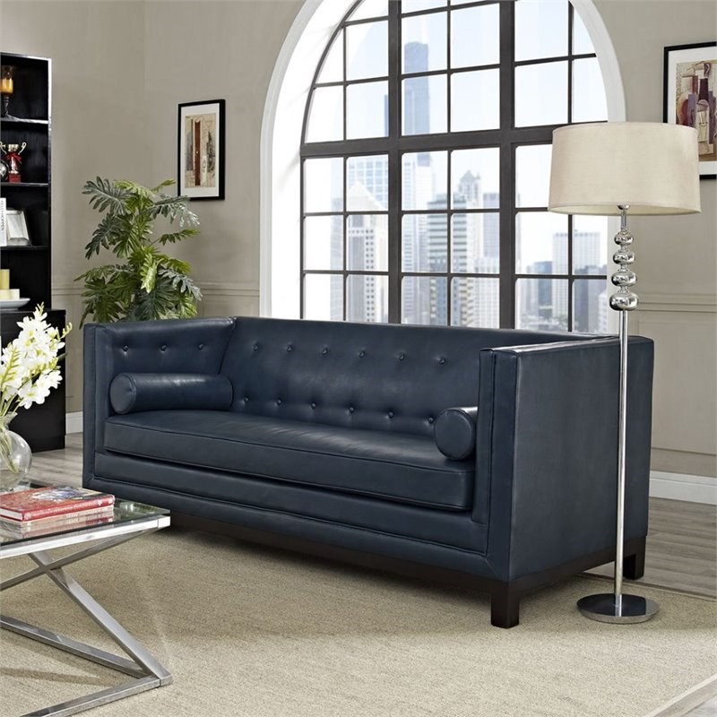 Modway Imperial Leather Tufted Sofa in Blue | Homesquare