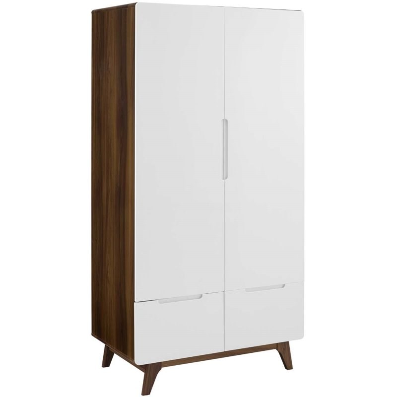 Modway Origin Mid-Century Modern Wardrobe Cabinet in Walnut and White ...