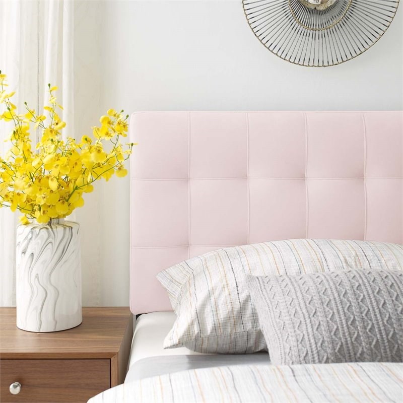 Modway Lily Biscuit Tufted Velvet Twin Headboard in Pink | Homesquare