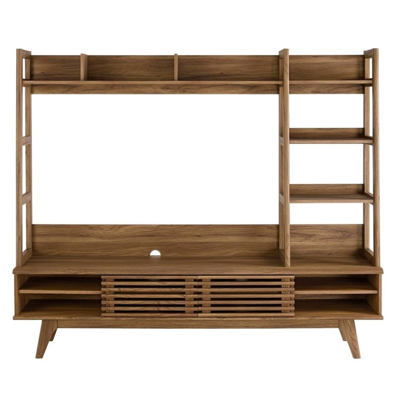 Modway Render Mid Century Modern Wooden Entertainment Center in Walnut ...