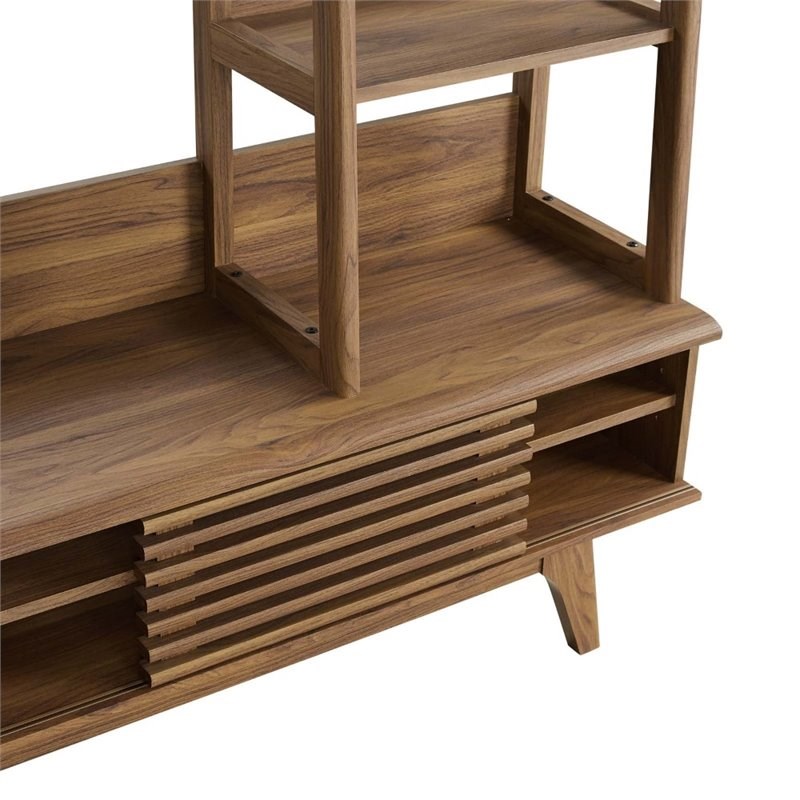 Modway Render Mid Century Modern Wooden Entertainment Center in Walnut ...