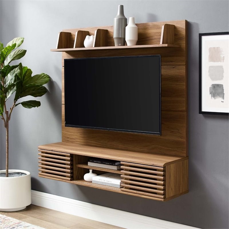 Modway Render Mid Century Wooden Wall Mounted Entertainment Center in ...