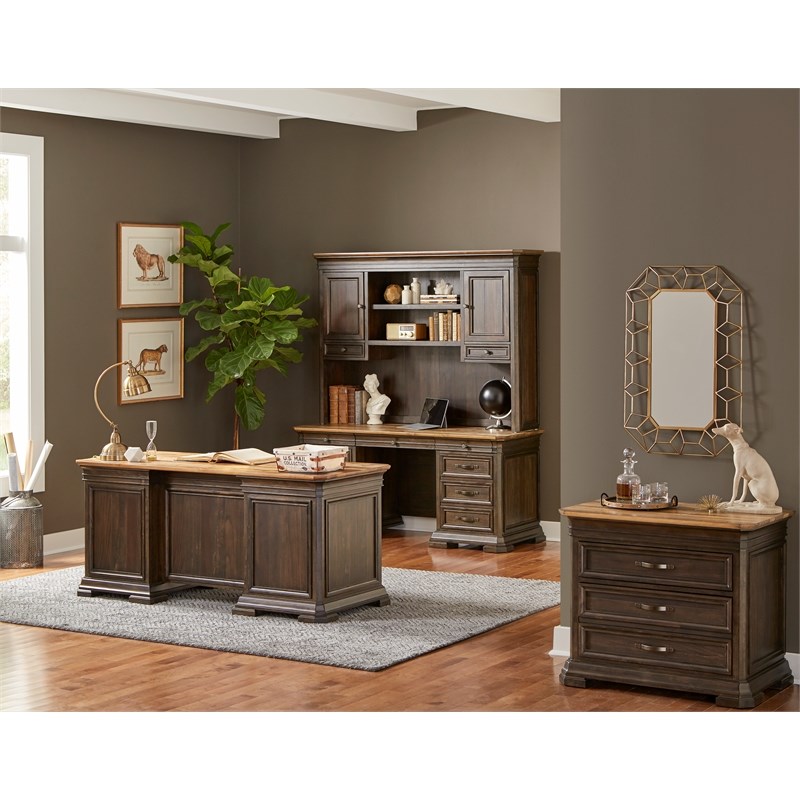 double pedestal executive desk solid wood plank top fully assembled ...