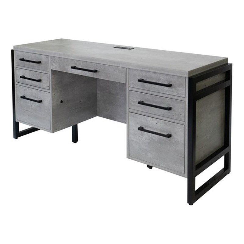 Modern Wood Laminate Office Desk Fully Assembled Concrete Gray | Homesquare