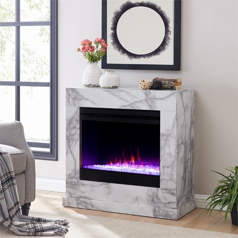 SEI Furniture Dendale Faux Marble Color Changing Electric Fireplace ...