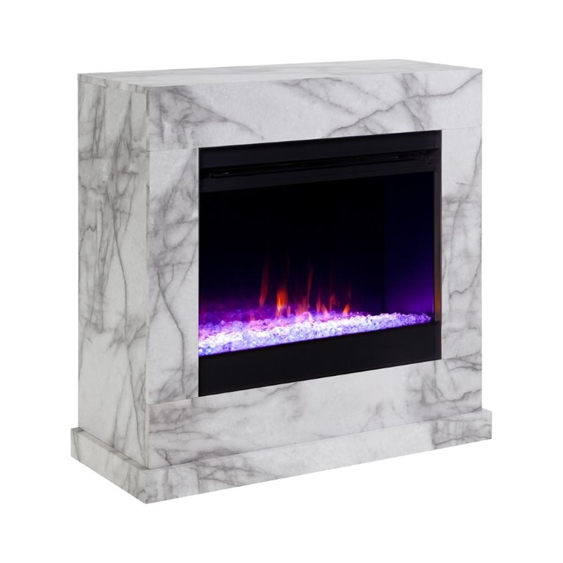 SEI Furniture Dendale Faux Marble Color Changing Electric Fireplace ...