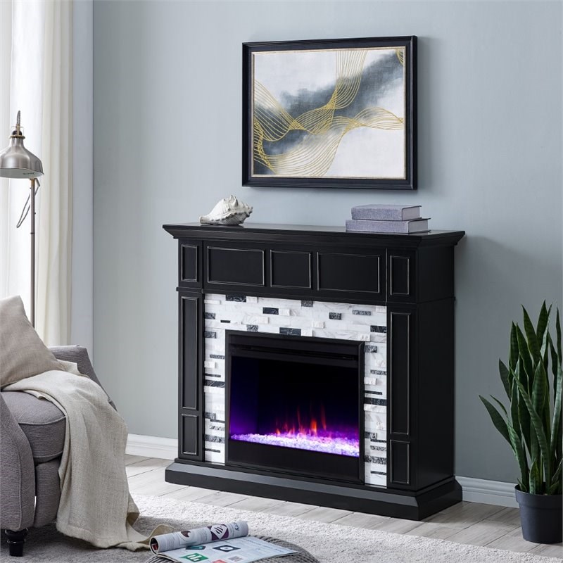 SEI Furniture Drovling Marble Color Changing Electric Fireplace in ...