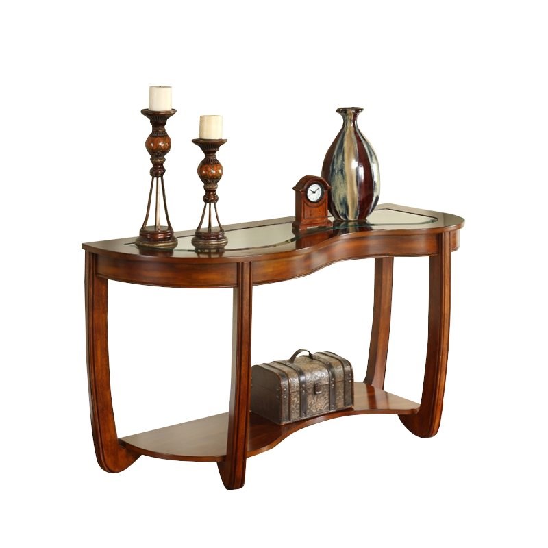 furniture of america tunton curved wood console table in dark cherry ...