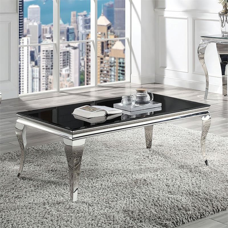Furniture of America Alang Glam Glass Top Coffee Table in Black and ...