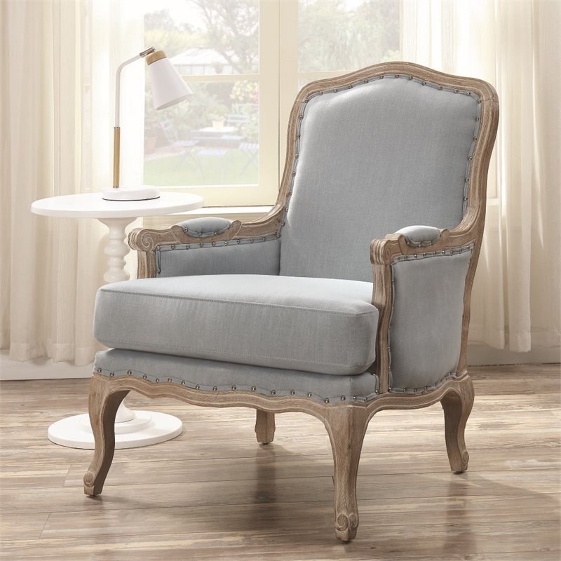 Bowery Hill French Inspired Fabric Upholstered Accent Chair in Light ...