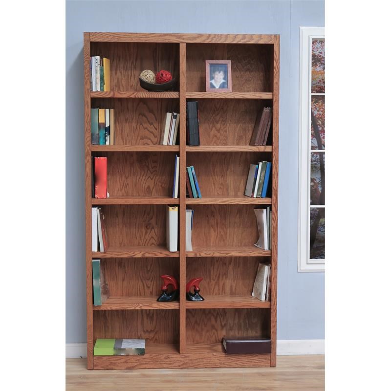 Bowery Hill 84" Tall 12-Shelf Double Wide Wood Bookcase in Dry Oak ...