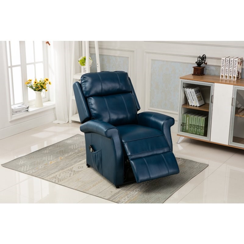 Bowery Hill Navy Blue Faux Leather Traditional Lift Chair | Homesquare