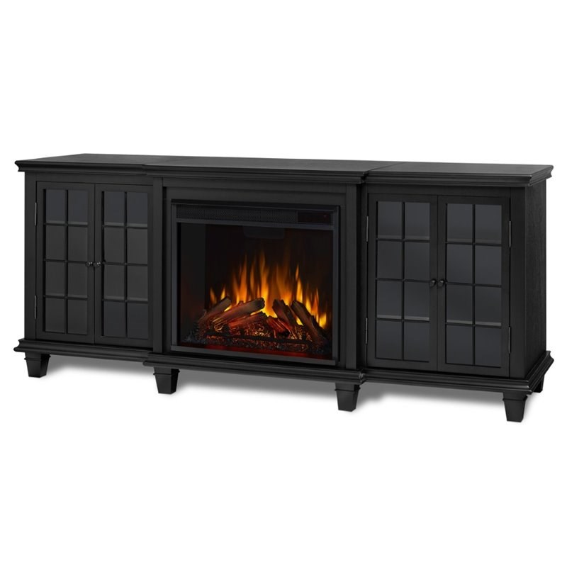 Bowery Hill Modern Solid Wood Fireplace TV Stand in Black | Homesquare