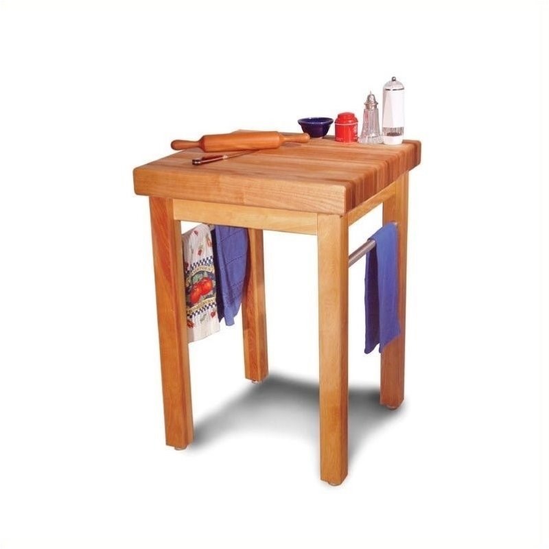 Pemberly Row French Country Butcher Block Work Table in Natural Finish ...