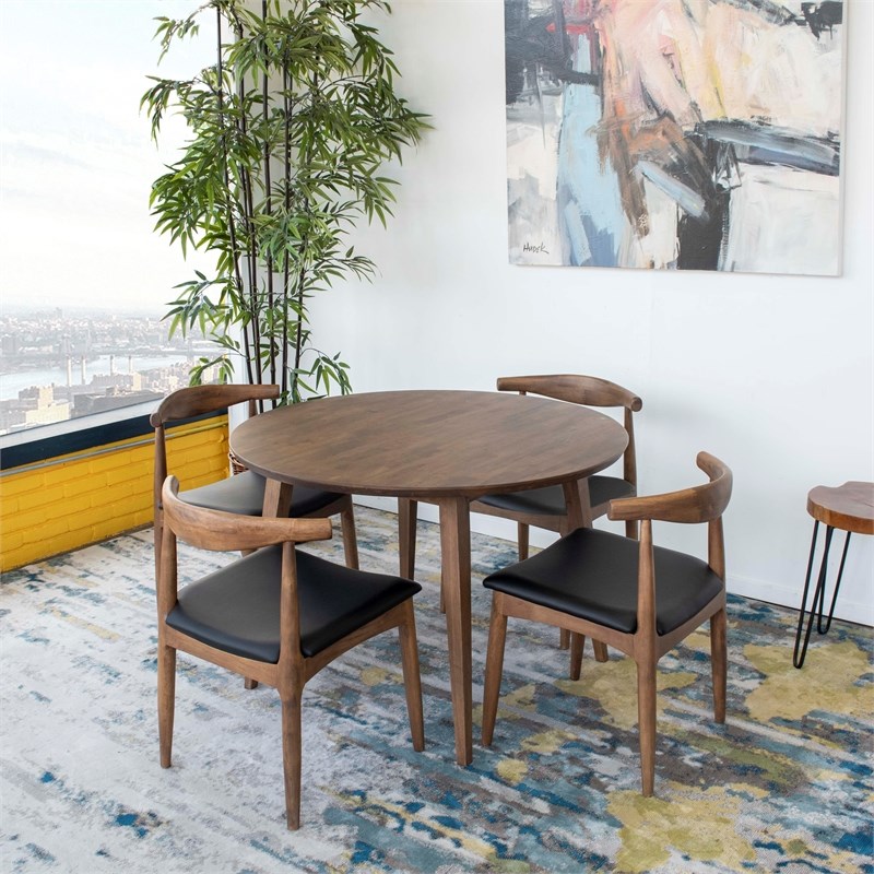 Pemberly Row Walnut Mid-Century Modern 43" Round Solid Wood Dining ...