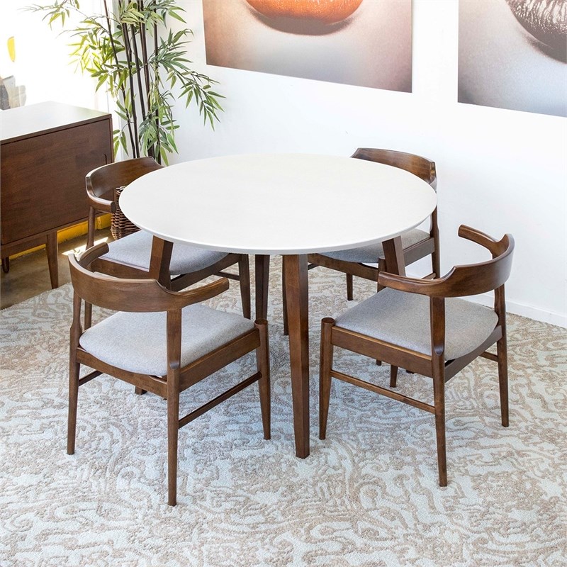 Pemberly Row 5-Piece Mid-Century Solid Wood Dining Set with 4 Chairs in ...