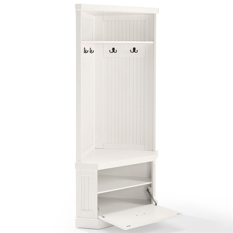 Pemberly Row 4 Hook Corner Hall Tree in Distressed White | Homesquare