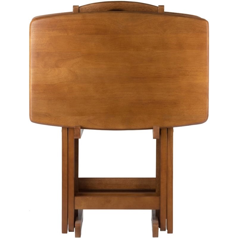 Pemberly Row 5 Piece Transitional Oversized Solid Wood Snack Table Set ...