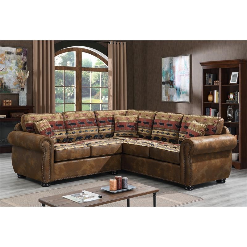 Yellowstone Wildlife Pattern Sectional With Nailhead Trim | Homesquare