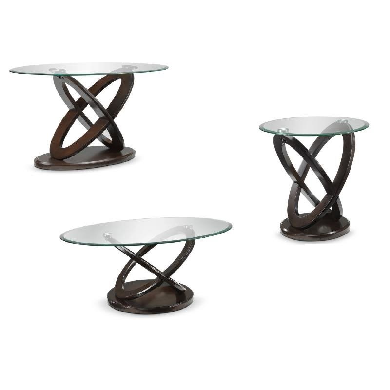 3 piece glass top contemporary coffee table set in dark walnut ...