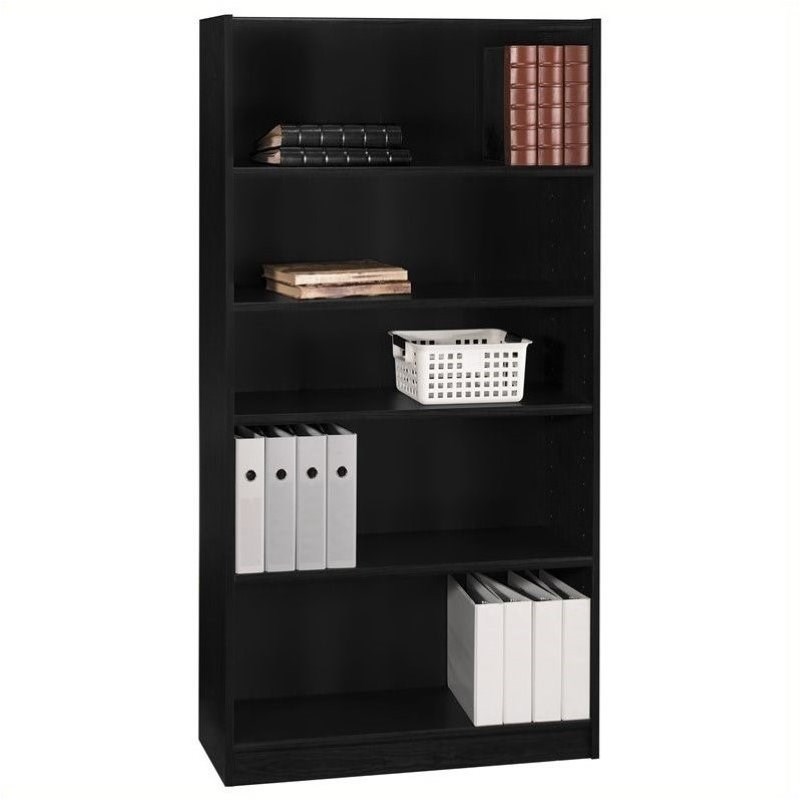 Home Square 5 Shelf Wood Bookcase Set in Classic Black (Set of 2 ...
