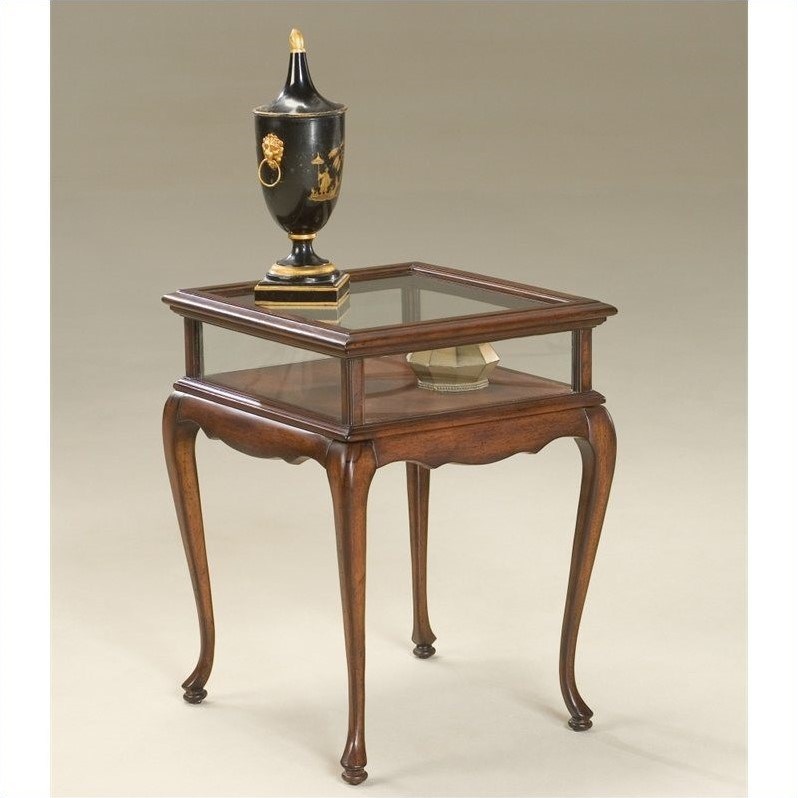 Home Square 2 Piece Traditional Curio Table Set in Plantation Cherry ...
