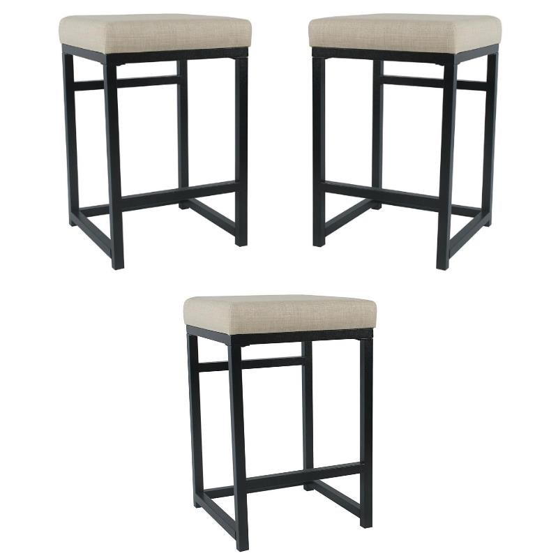 Home Square Open Back Metal Counter Stool in Beige & Black - Set of 3 ...