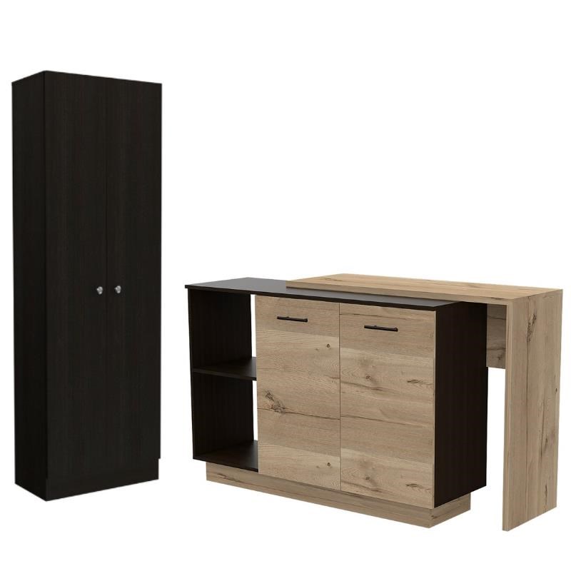 Home Square 2-Piece Set with Two-Door Pantry Cabinet and Kitchen Island ...
