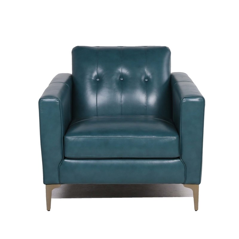Maklaine Leather Accent Chair WIth Tufted Back In Turquoise | Homesquare