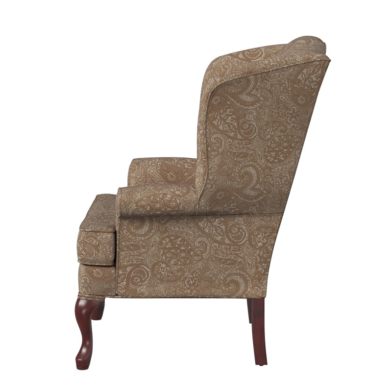 Comfort Pointe Paisley Cream Wingback Chair with Cherry Finish | Homesquare