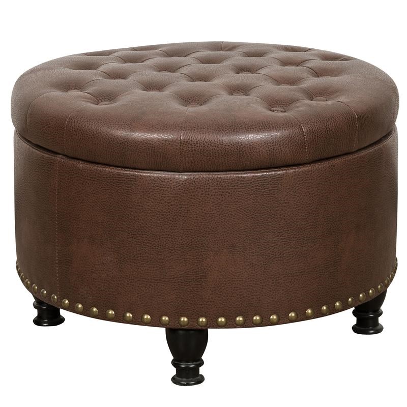 round tufted storage ottoman in espresso brown - 320-c147-902-1
