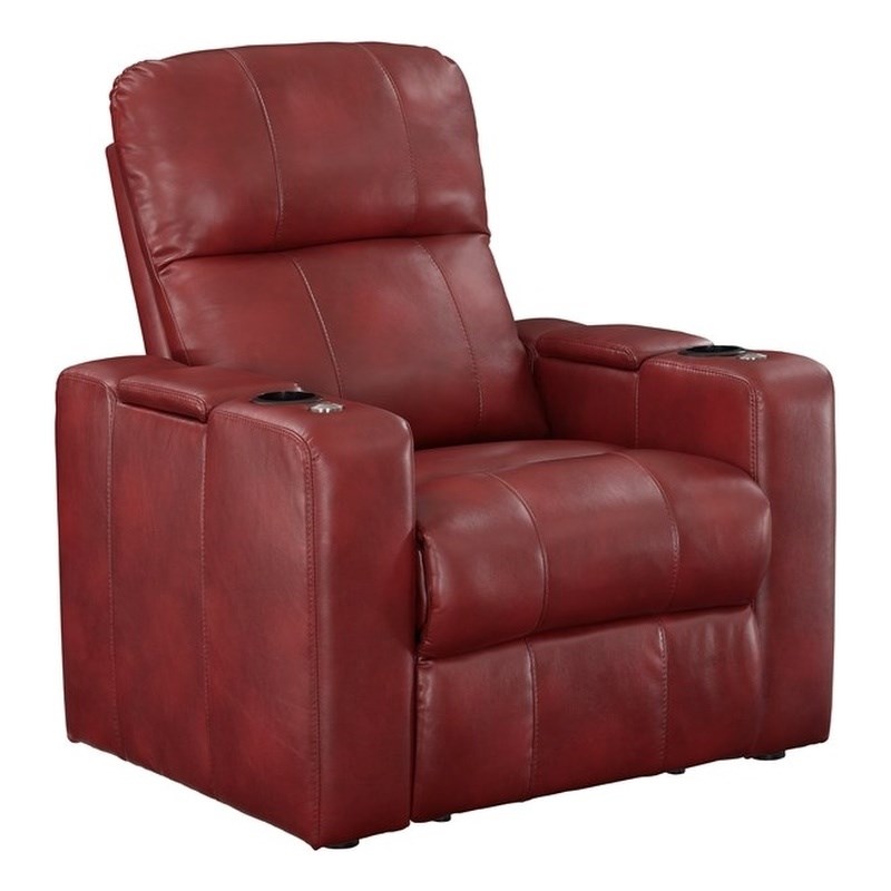 Home Fare Larson Power Home Theatre Wood & Fabric Recliner in Red ...