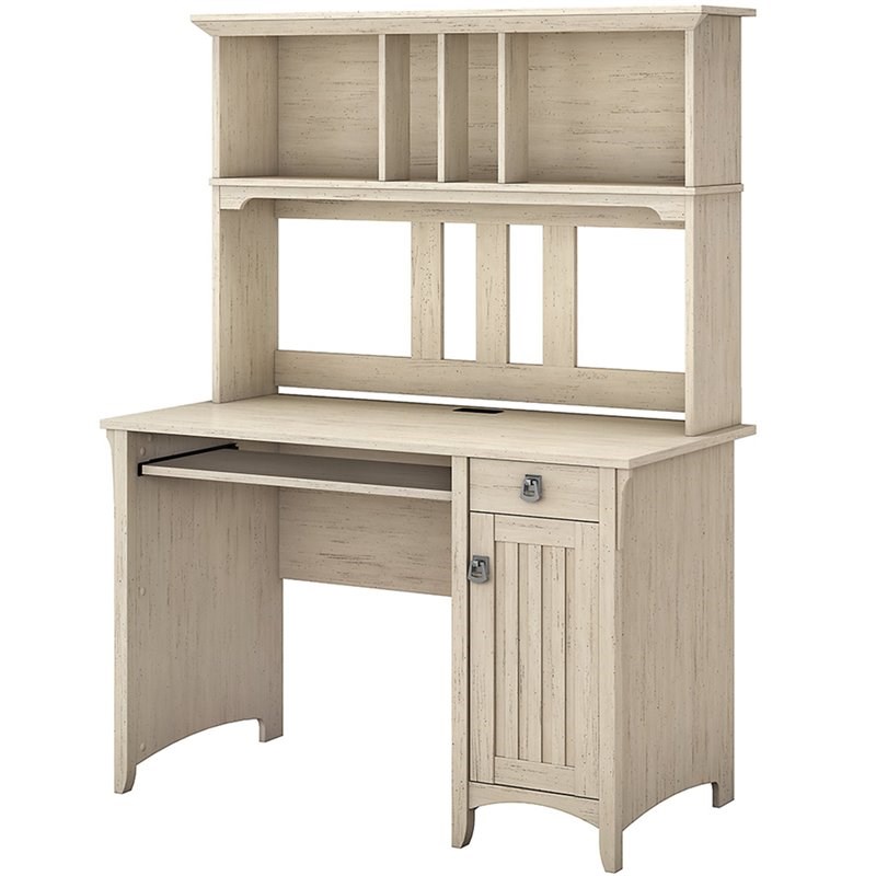 salinas computer desk with hutch in antique white - engineered wood ...