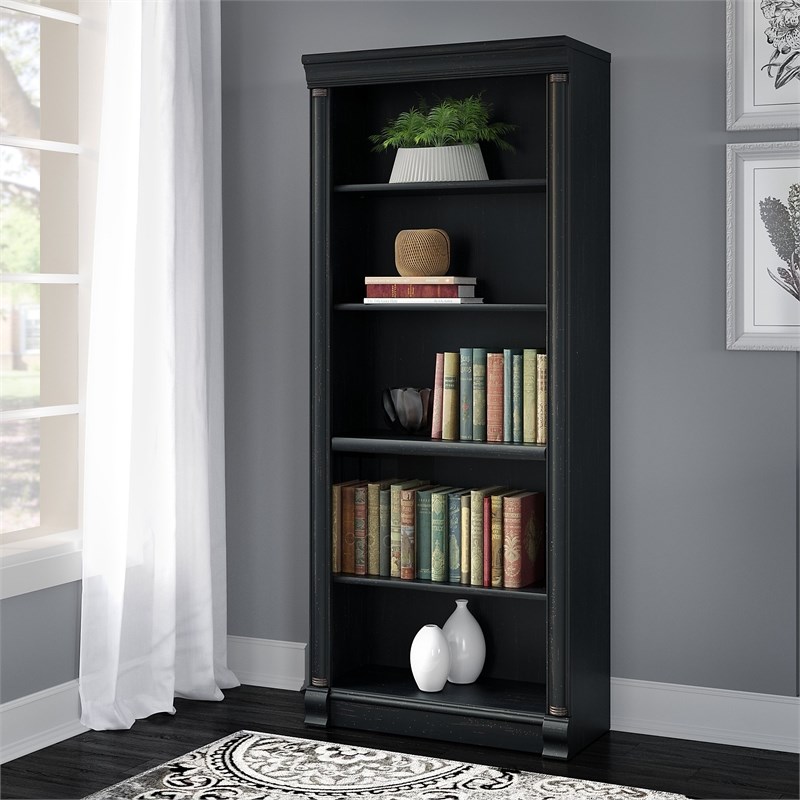 birmingham 5 shelf bookcase in antique black - engineered wood - wl26965-03