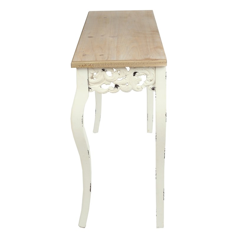 LuxenHome Victorian Off White and Natural Wood Console and Entry Table ...