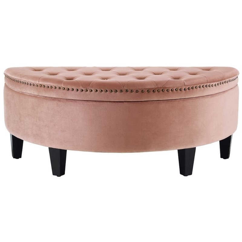 Posh Living Nathan Velvet Upholstered Half Moon Storage Ottoman In
