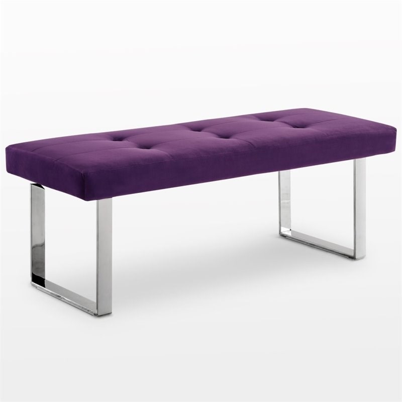 Posh Living Myles Tufted Velvet Bench with Stainless Steel Legs in ...