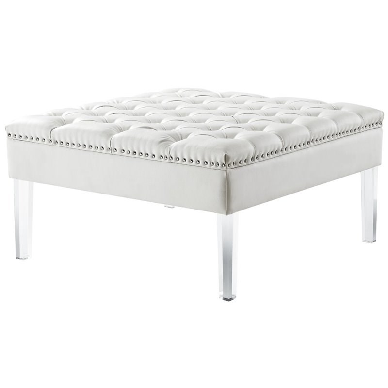 Posh Luke Tufted Faux Leather Oversized Ottoman with Acrylic Legs in ...
