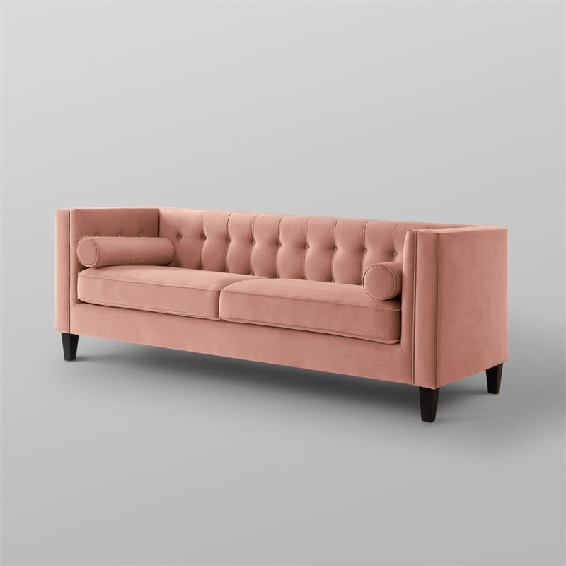 Posh Living Phoenix Button Tufted Velvet Sofa in Blush Pink | Homesquare