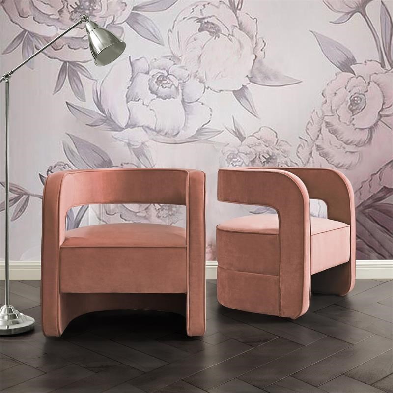Posh Living Crown Velvet Barrel Back Accent Chair in Blush Pink ...