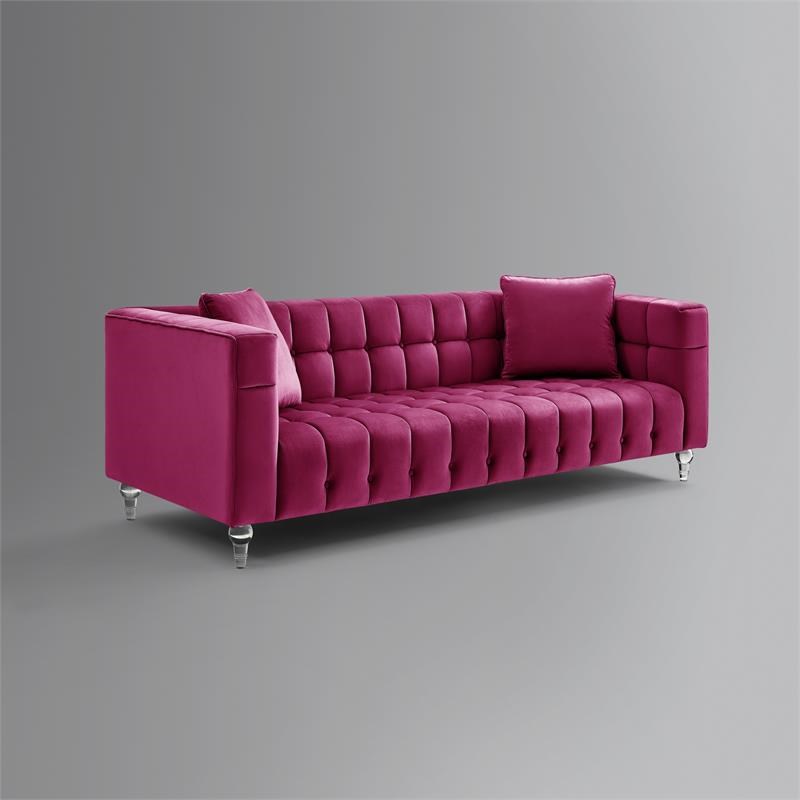 Adalyn Sofa Fuchsia Velvet Biscuit Tufted Lucite Leg Sinuous Springs ...