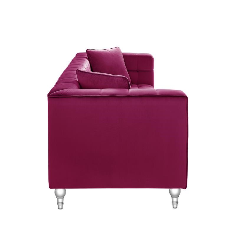 Adalyn Sofa Fuchsia Velvet Biscuit Tufted Lucite Leg Sinuous Springs ...