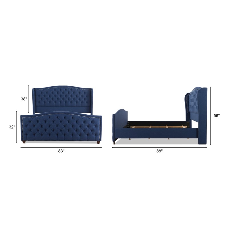 Marcella Tufted Wingback King Bed Dark Sapphire Blue | Homesquare