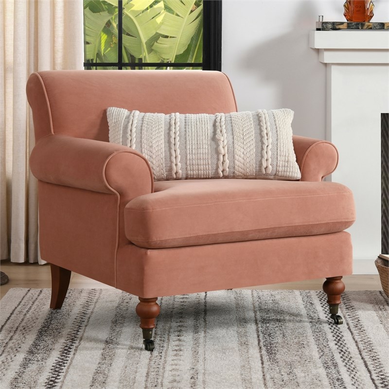 Alana Lawson Accent Arm Chair Metal Casters Peach Orange | Homesquare